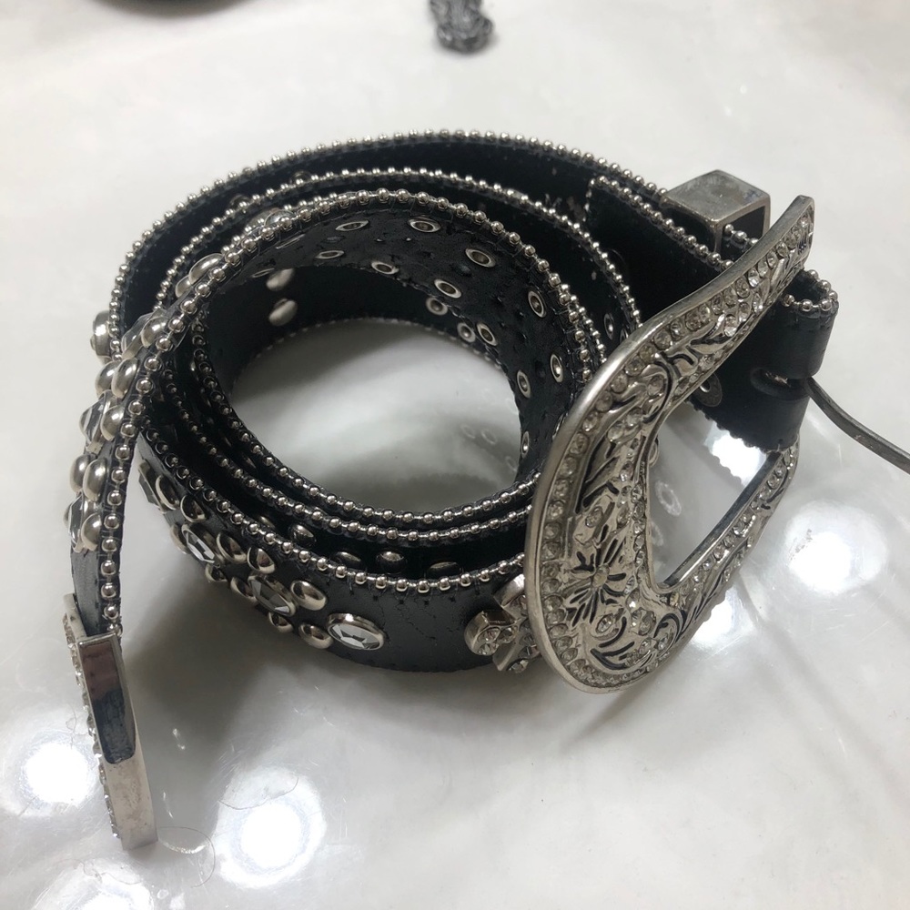 Leather Cross Studded Belt - Gem